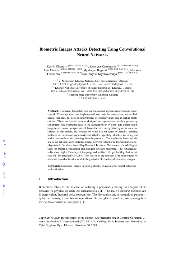 (PDF) Biometric Images Attacks Detecting Using Convolutional Neural Networks
