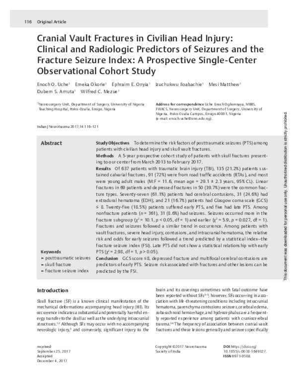 (PDF) Cranial Vault Fractures in Civilian Head Injury: Clinical and ...