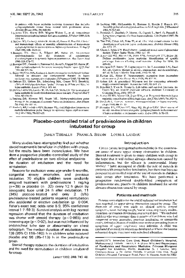 (PDF) Placebo-controlled trial of prednisolone in children intubated ...
