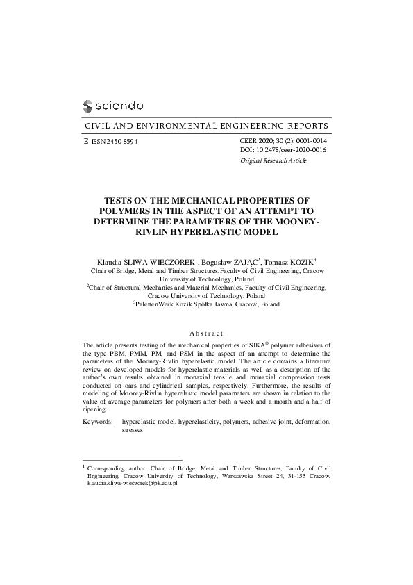 (PDF) Tests on the Mechanical Properties of Polymers in the Aspect of ...