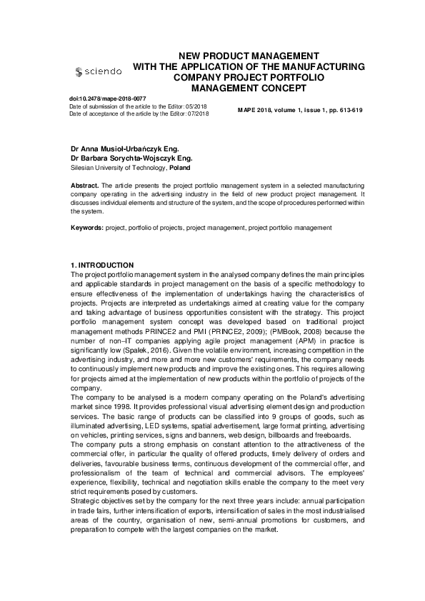 (PDF) New Product Management with the Application of the Manufacturing ...