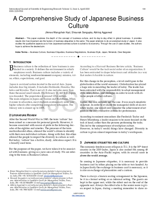 (PDF) A Comprehensive Study of Japanese Business Culture
