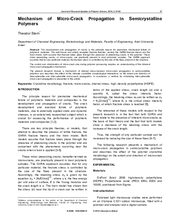 (PDF) Mechanism of Micro-Crack Propagation in Semicrystalline Polymers