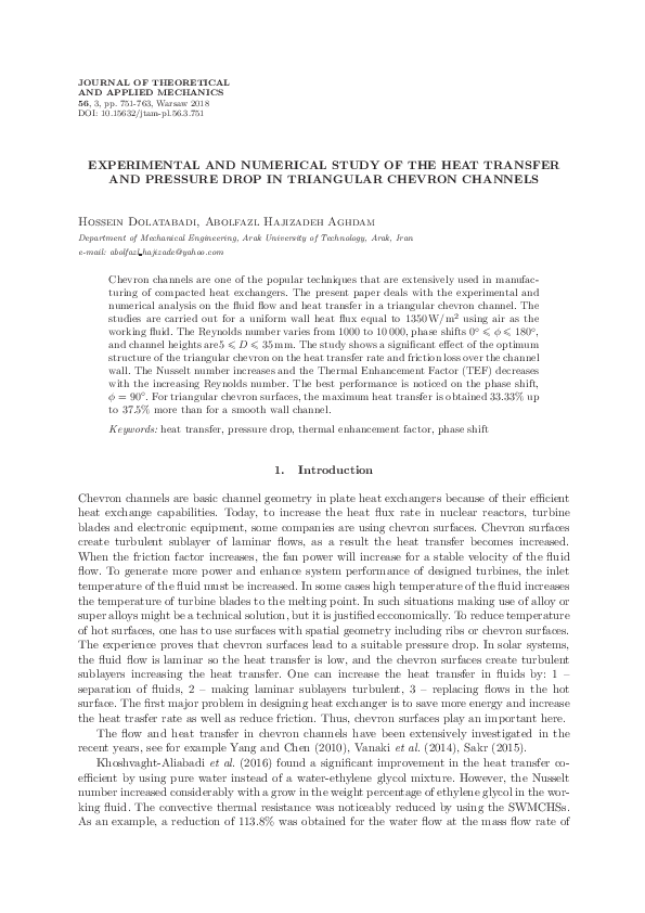 (PDF) Experimental and numerical study of heat transfer enhancement of ...