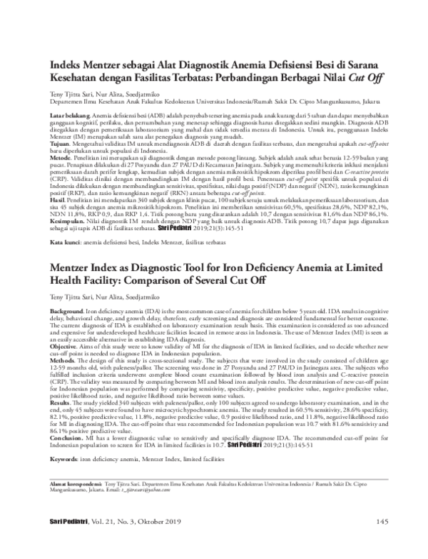 (PDF) Indeks Mentzer sebagai Alat Diagnostik Anemia Defisiensi Besi di ...