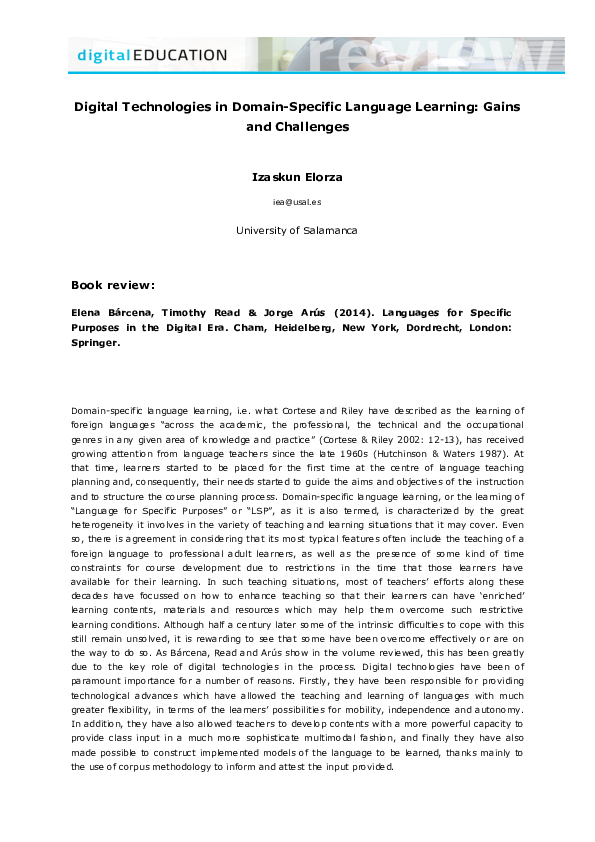 (PDF) Digital Technologies in Domain-Specific Language Learning: Gains ...