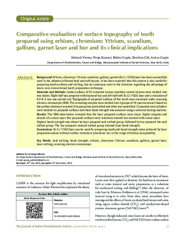 (PDF) Comparative evaluation of surface topography of tooth prepared ...