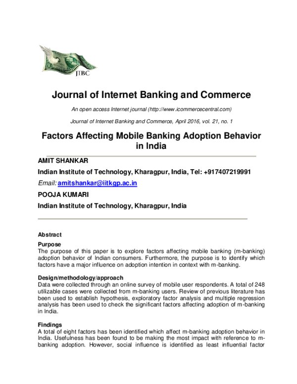 (PDF) Factors Affecting Mobile Banking Adoption Behavior in India