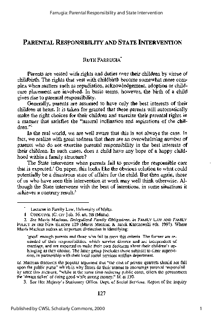 (PDF) Parental Responsibility and State Intervention