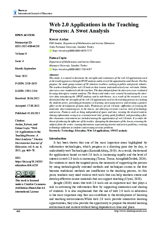 (PDF) Web 2.0 Applications in the Teaching Process: A Swot Analysis