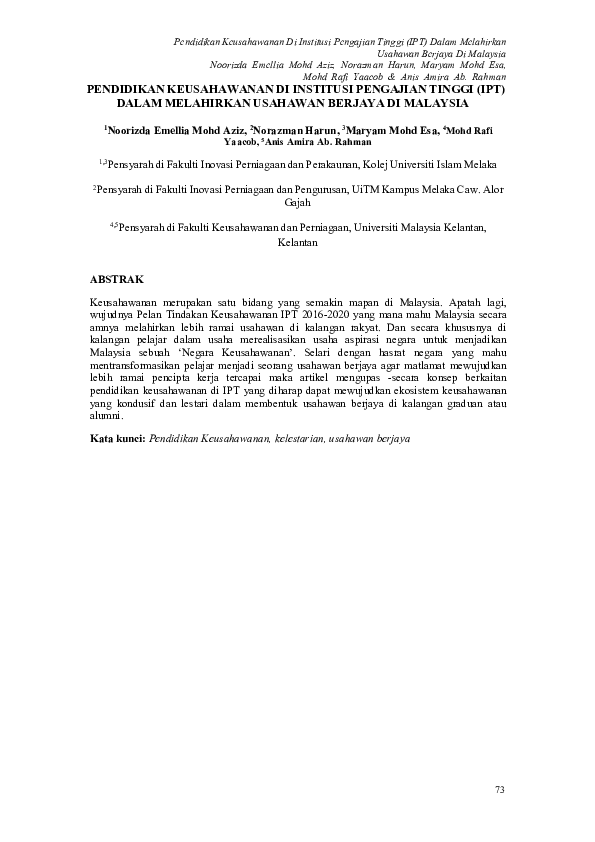 (PDF) Pendidikan Keusahawanan DI Institusi Pengajian Tinggi (Ipt) Dalam Melahirkan Usahawan ...