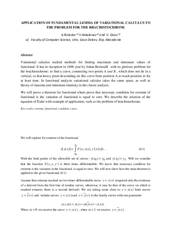 (PDF) Application of fundamental lemma of variational calculus to the ...