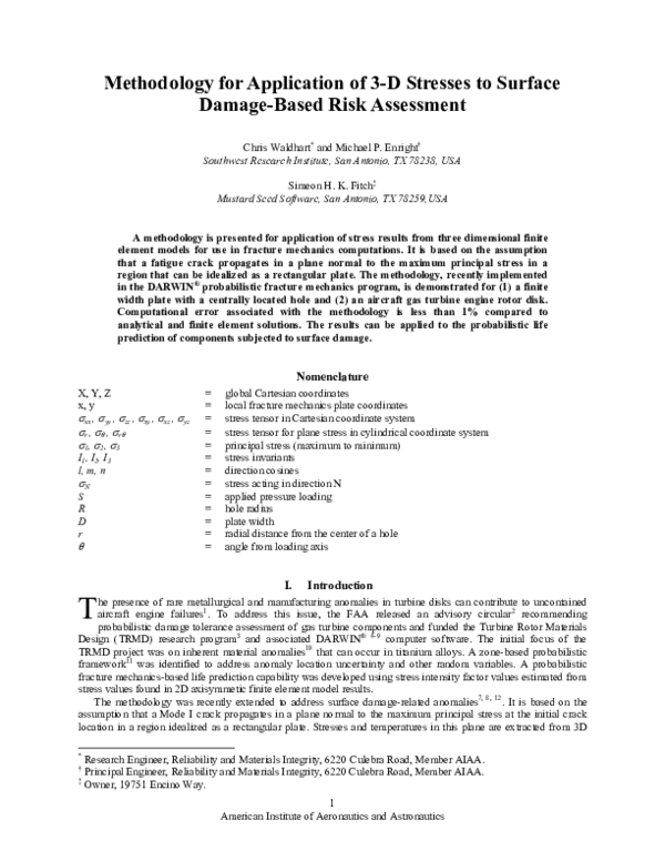 (PDF) Methodology for Application of 3-D Stresses to Surface Damage ...