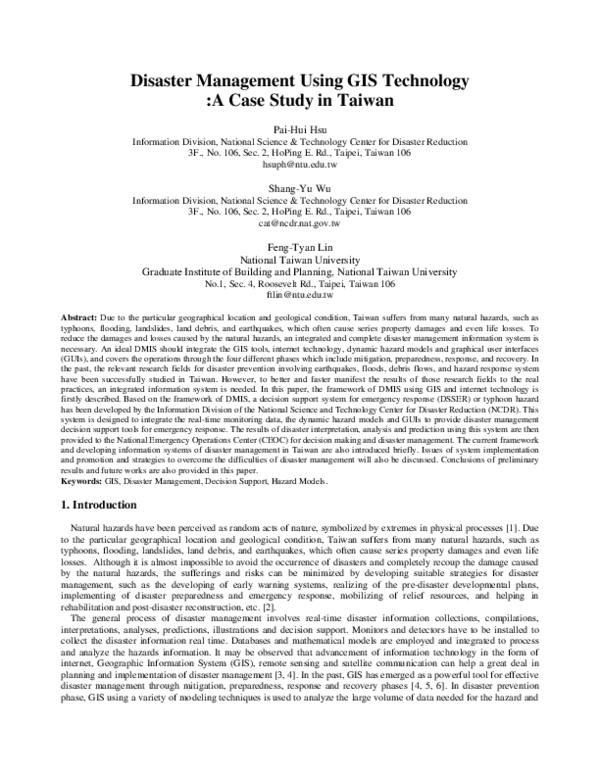(PDF) Disaster management using GIS technology: A case study in Taiwan ...