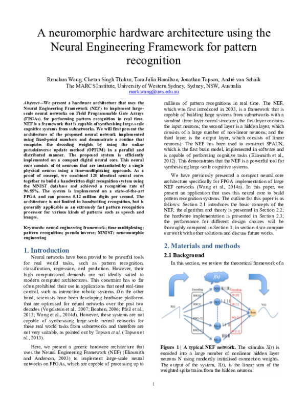 (PDF) A neuromorphic hardware architecture using the Neural Engineering Framework for pattern ...