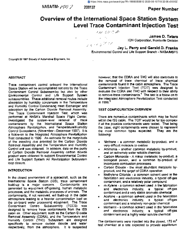 (PDF) Overview of the International Space Station System-Level Trace ...