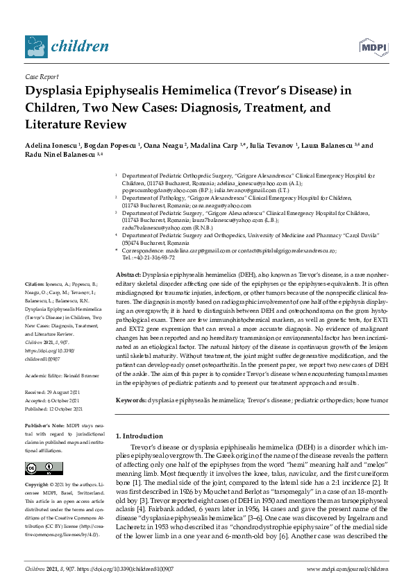 (PDF) Dysplasia Epiphysealis Hemimelica (Trevor’s Disease) in Children ...
