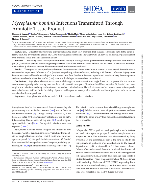 (PDF) Mycoplasma hominis Infections Transmitted Through Amniotic Tissue ...
