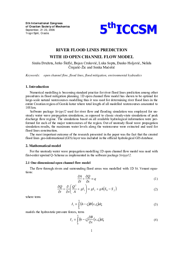 (PDF) River Flood Lines Prediction With 1D Open Channel Flow Model