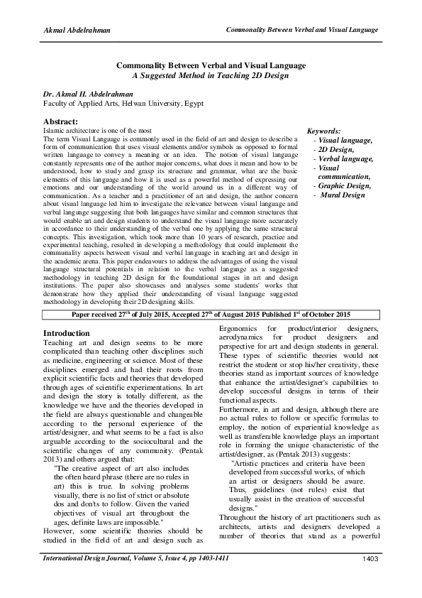 (PDF) Commonality Between Verbal and Visual Language Commonality ...