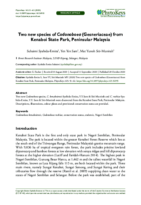 (PDF) Two new species of Codonoboea (Gesneriaceae) from Kenaboi State ...