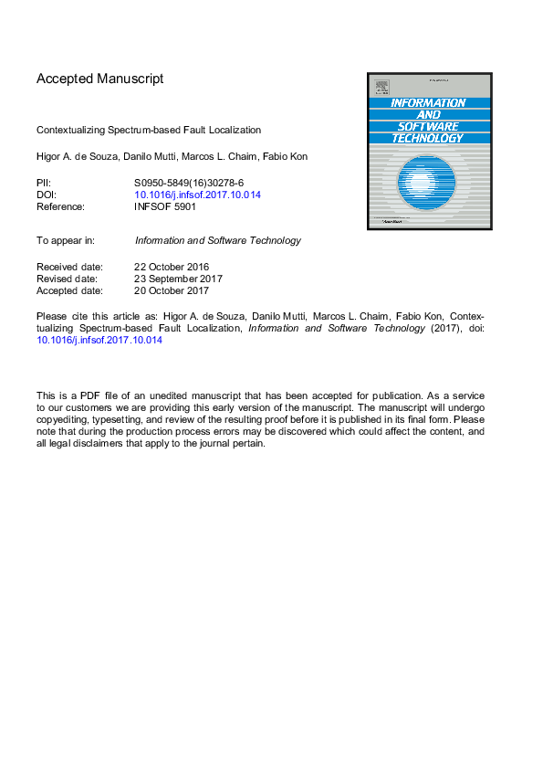Pdf Contextualizing Spectrum Based Fault Localization Higor Souza