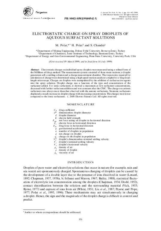 (PDF) Electrostatic Charge on Spray Droplets of Aqueous Surfactant ...