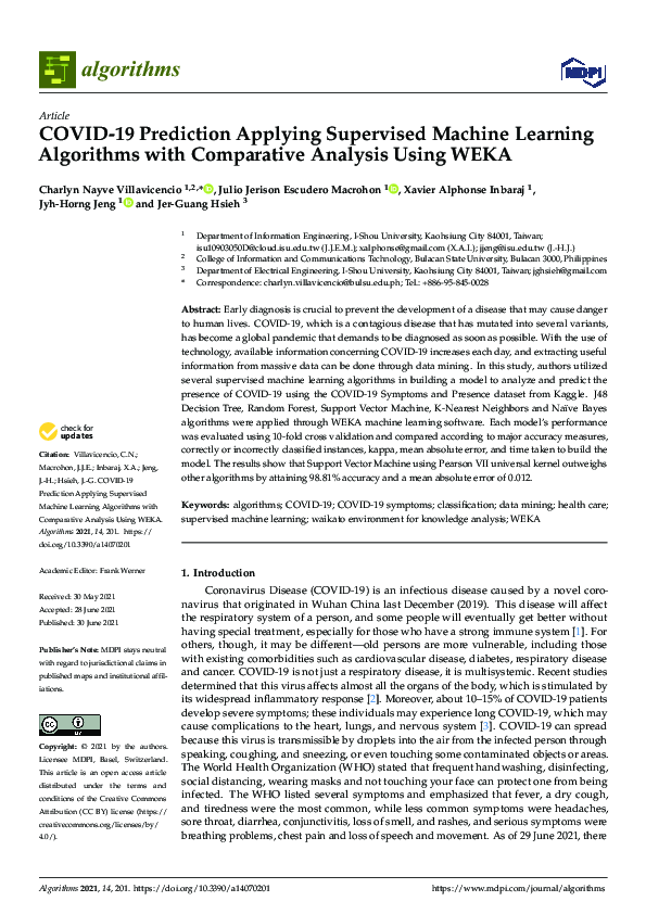 (PDF) COVID-19 Prediction Applying Supervised Machine Learning Algorithms with Comparative ...