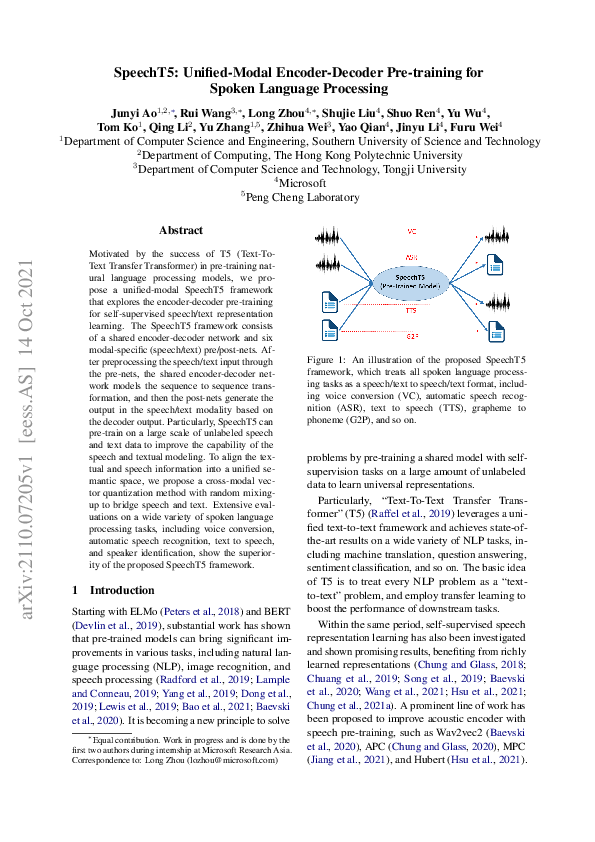 Pdf Speecht5 Unified Modal Encoder Decoder Pre Training For Spoken Language Processing 