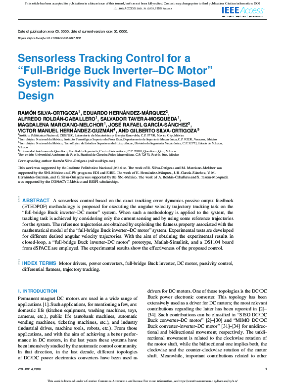 (PDF) Sensorless Tracking Control for a “Full-Bridge Buck Inverter–DC Motor” System: Passivity ...