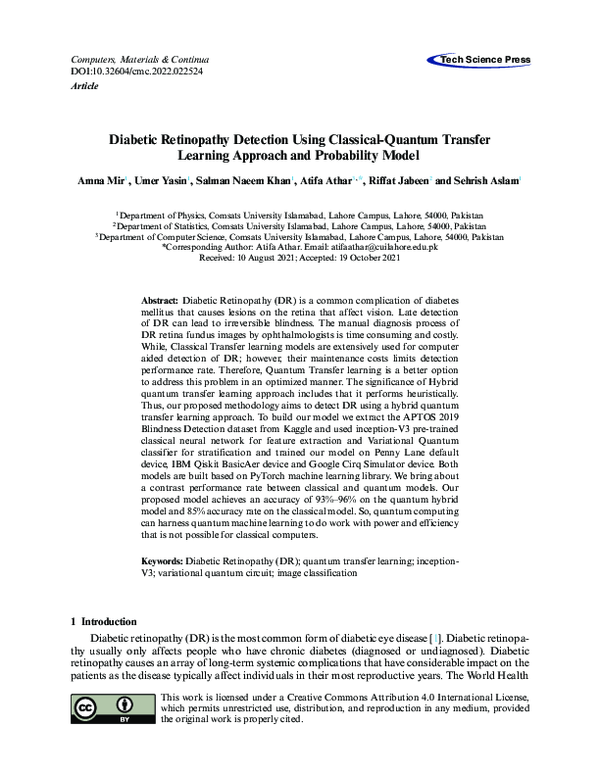 (PDF) Diabetic Retinopathy Detection Using Classical-Quantum Transfer Learning Approach and ...