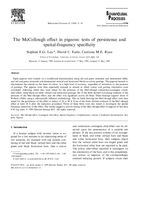 (PDF) The McCollough effect in pigeons: tests of persistence and ...