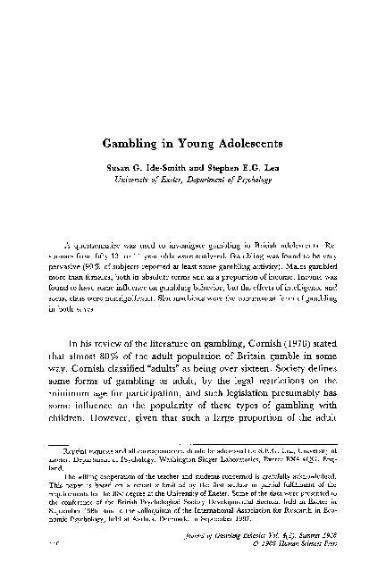 (PDF) Gambling in young adolescents