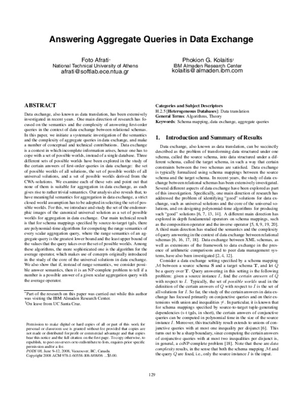 (PDF) Answering aggregate queries in data exchange
