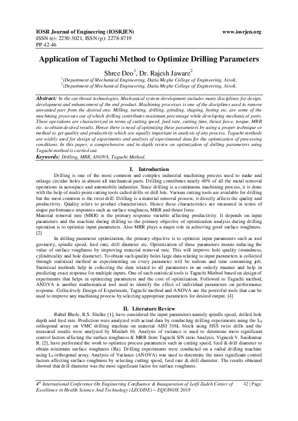 (PDF) Application of Taguchi Method to Optimize Drilling Parameters