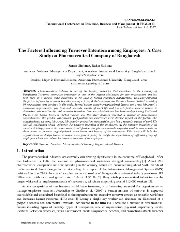 (PDF) The Factors Influencing Turnover Intention among Employees: A Case Study on Pharmaceutical ...