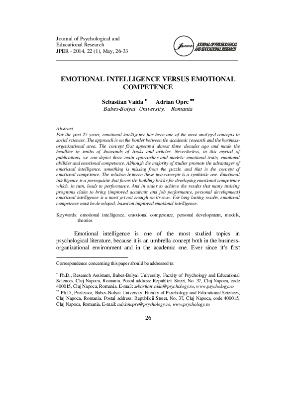 (PDF) Emotional intelligence versus emotional competence