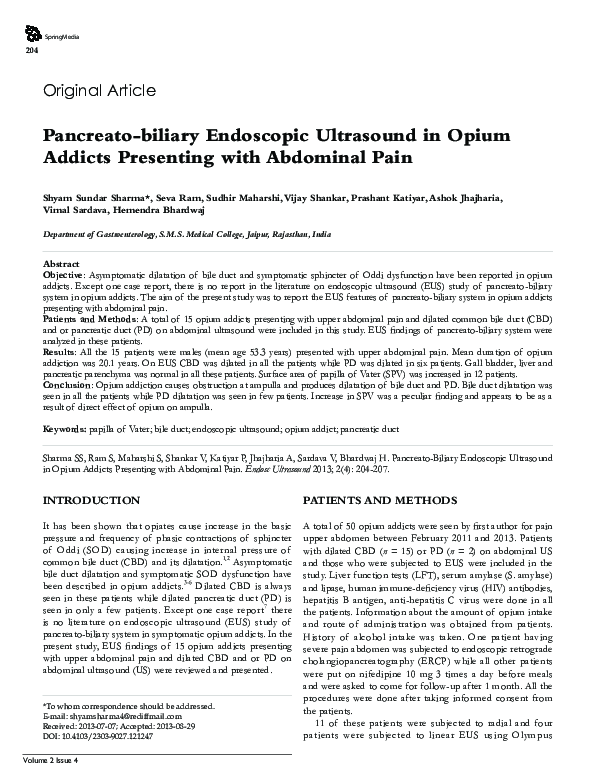 (PDF) Pancreato-biliary endoscopic ultrasound in opium addicts presenting with abdominal pain ...