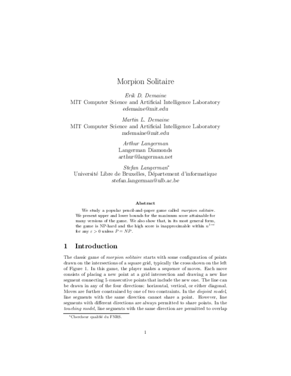 (PDF) Morpion solitaire