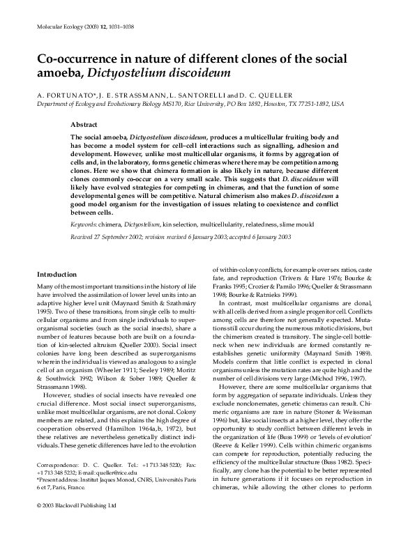 (PDF) Co‐occurrence in nature of different clones of the social amoeba ...
