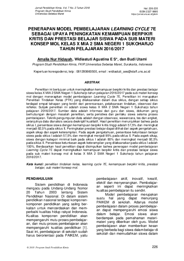 (PDF) Penerapan Model Pembelajaran Learning Cycle 7 Fase (LC 7e) Untuk Meningkatkan Prestasi ...
