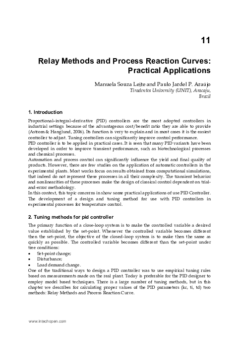 (PDF) Relay Methods and Process Reaction Curves: Practical Applications