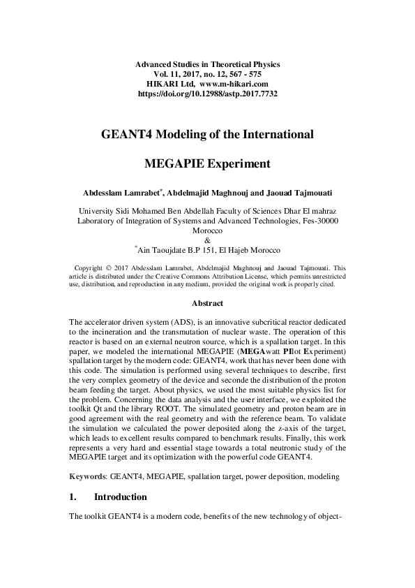 (PDF) GEANT4 modeling of the international MEGAPIE experiment