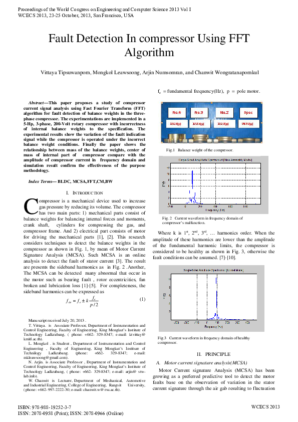 Pdf Fault Detection In Compressor Using Fft Algorithm