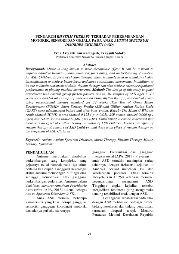 (PDF) Pengaruh Rhythm Therapy Terhadap Perkembangan Motorik, Sensori ...