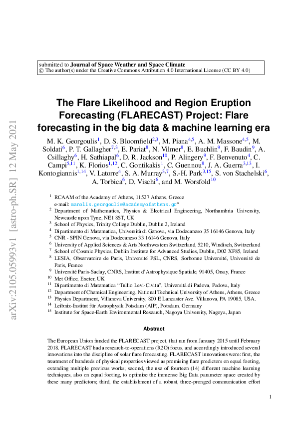 (PDF) The flare likelihood and region eruption forecasting (FLARECAST) project: flare ...