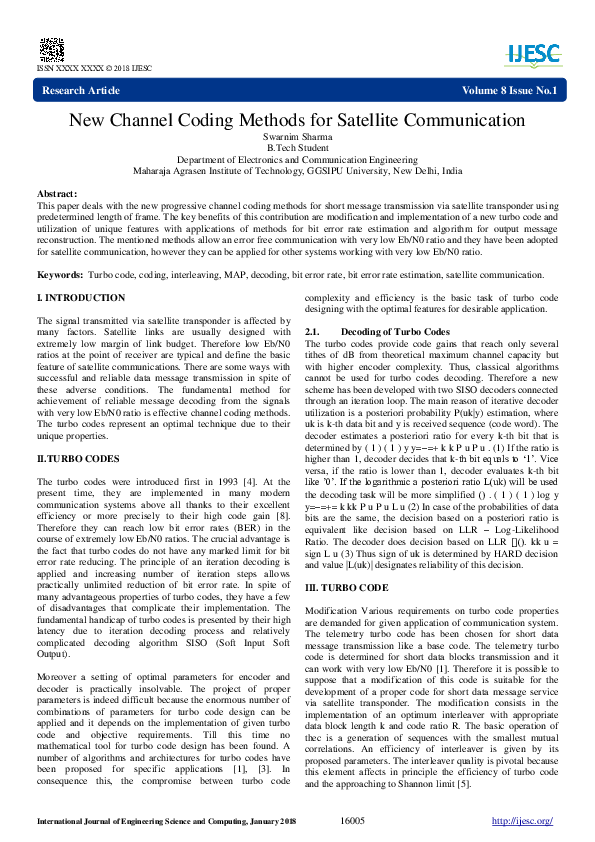 (PDF) New Channel Coding Methods for Satellite Communication