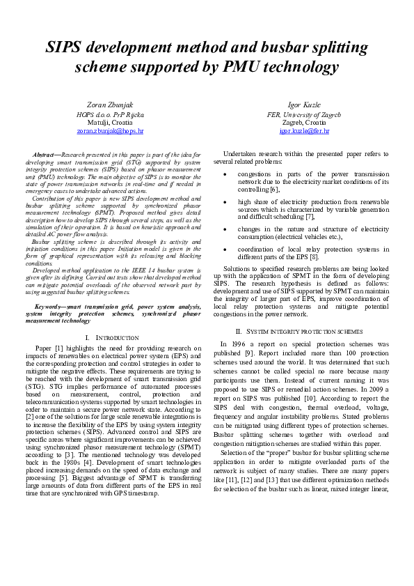 Pdf Sips Development Method And Busbar Splitting Scheme Supported By Pmu Technology