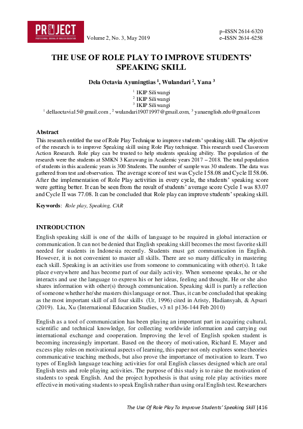 (PDF) The Use of Role-Play to Improve Students’ Speaking Skill