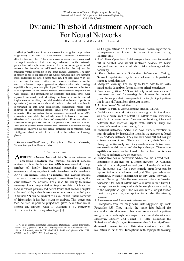 (PDF) Dynamic Threshold Adjustment Approach For Neural Networks